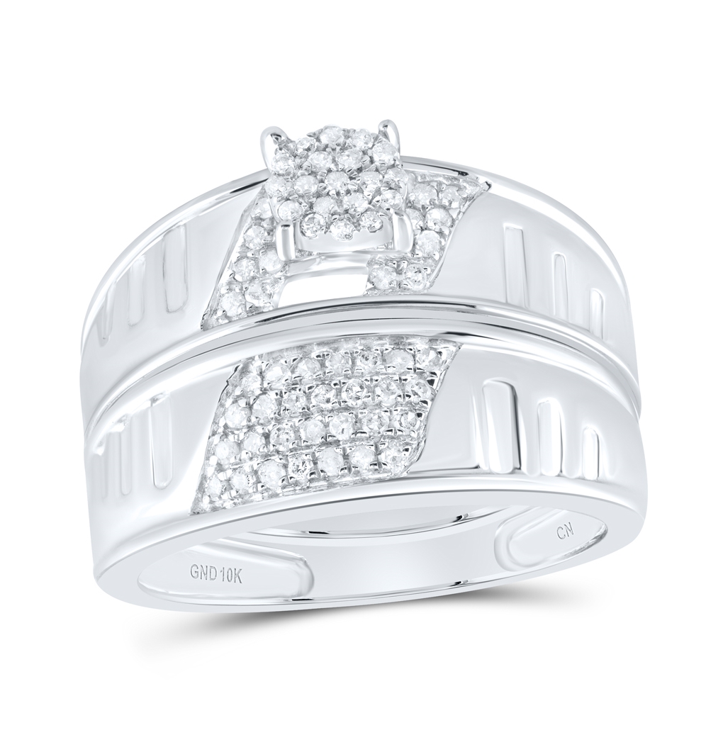 10K White Gold His Hers Round Diamond Cluster Matching Wedding Set 3/8 ...