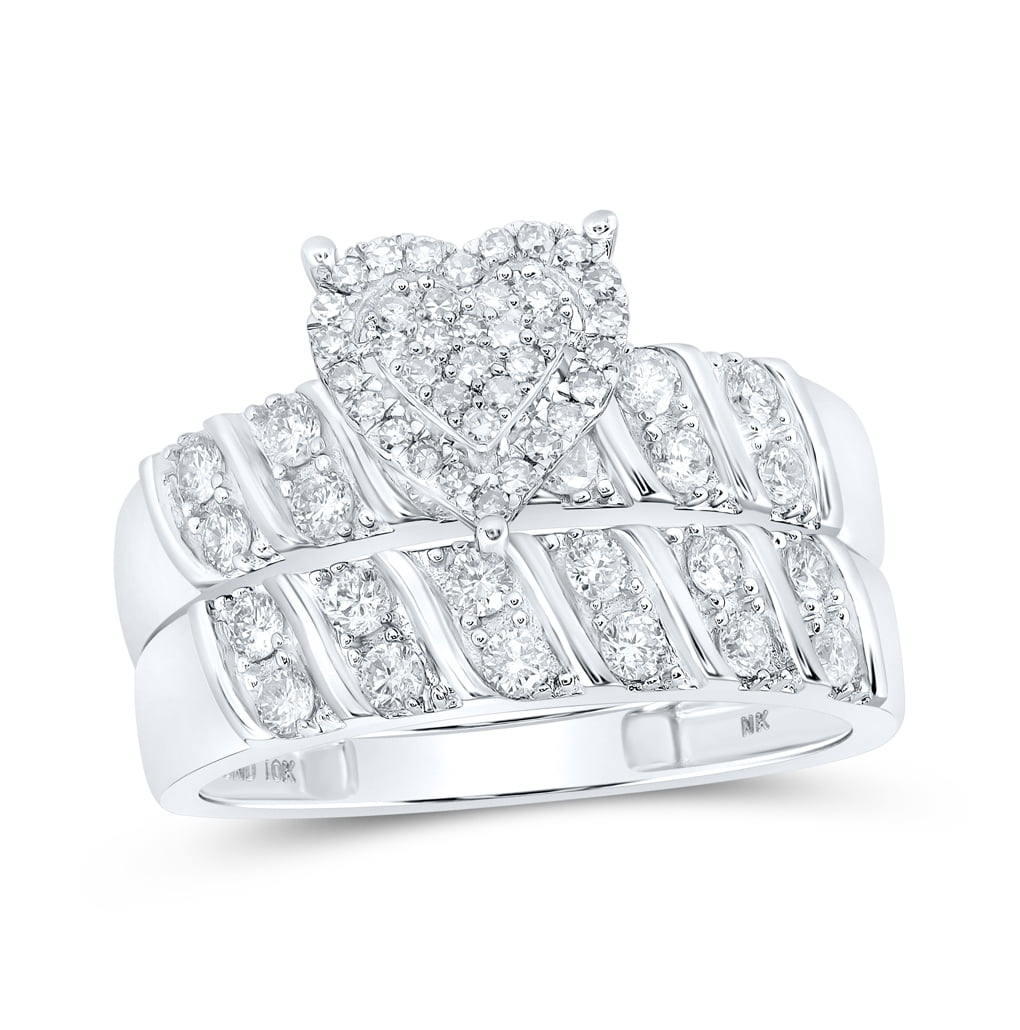 10K White Gold His Hers Round Diamond Heart Matching Wedding Set 1 Cttw ...