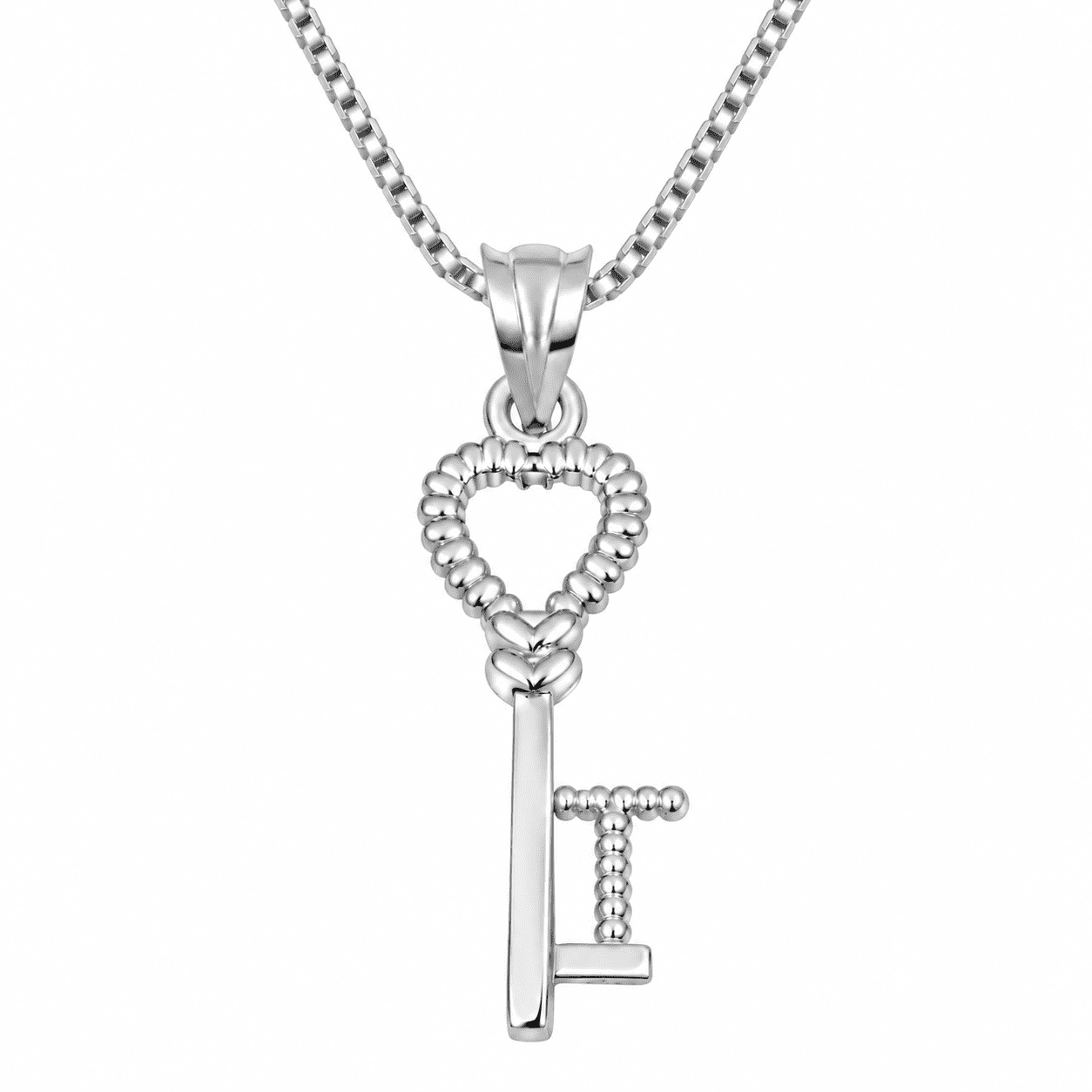 10K White Gold Key Letter Love Pendant Necklace Initial T (18 INCHES ...