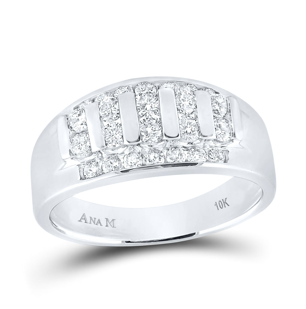 10K White Gold Mens Round Channel-set Diamond Raised Wedding Band 1 ...