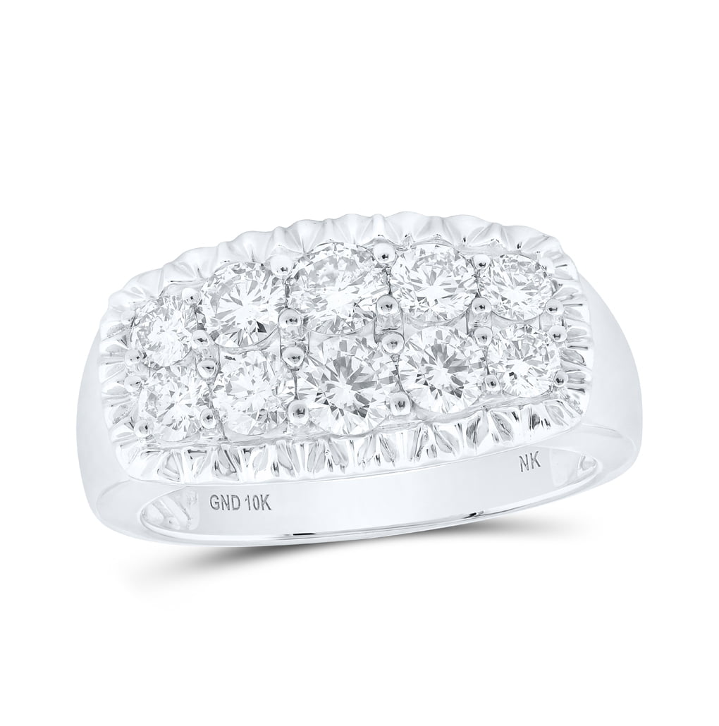 10K White Gold Mens Round Diamond Fluted Band Ring 2 Cttw, Mens Size: 7 ...