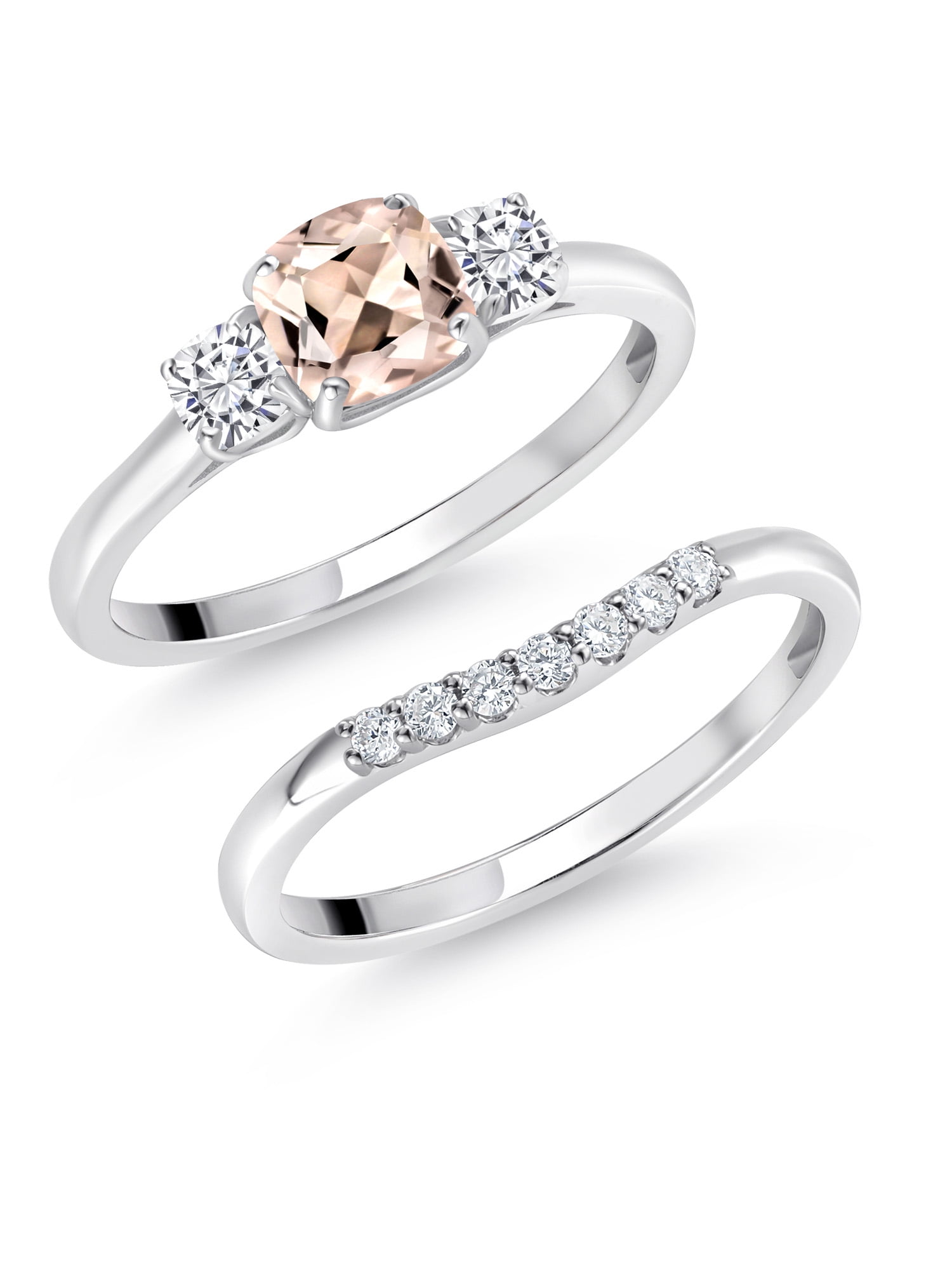 10K White Gold Peach Morganite White Moissanite and Lab Grown Diamond 3 ...