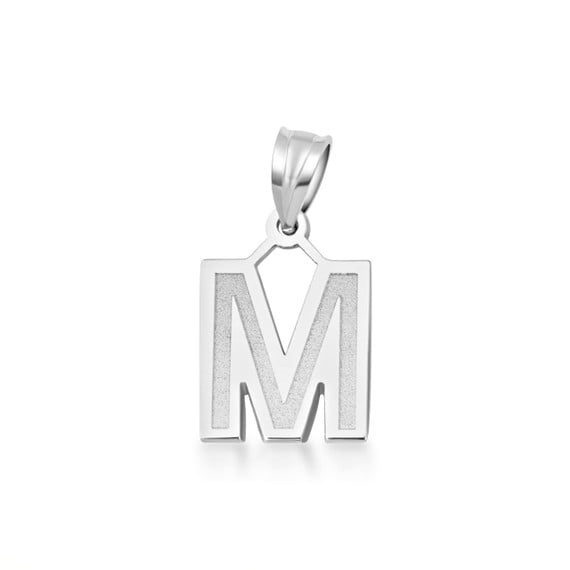 10K White Gold Personalized Letter "A-Z" Initial Satin Finish Pendant ...