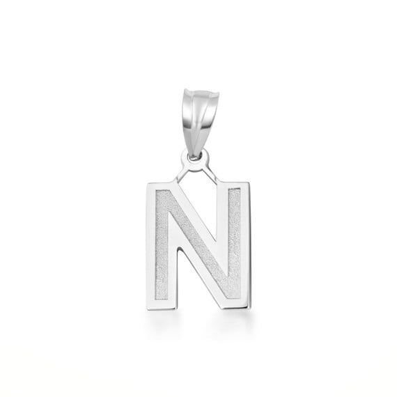 10K White Gold Personalized Letter "A-Z" Initial Satin Finish Pendant ...