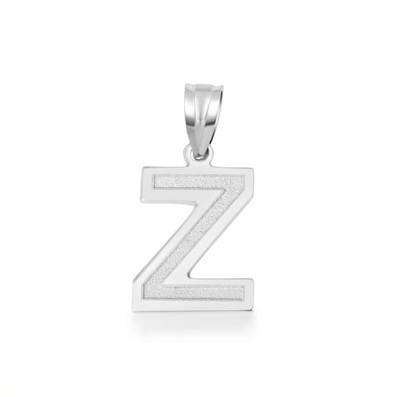 10K White Gold Personalized Letter "A-Z" Initial Satin Finish Pendant ...