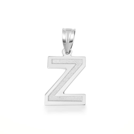 10K White Gold Personalized Letter "A-Z" Initial Satin Finish Pendant ...