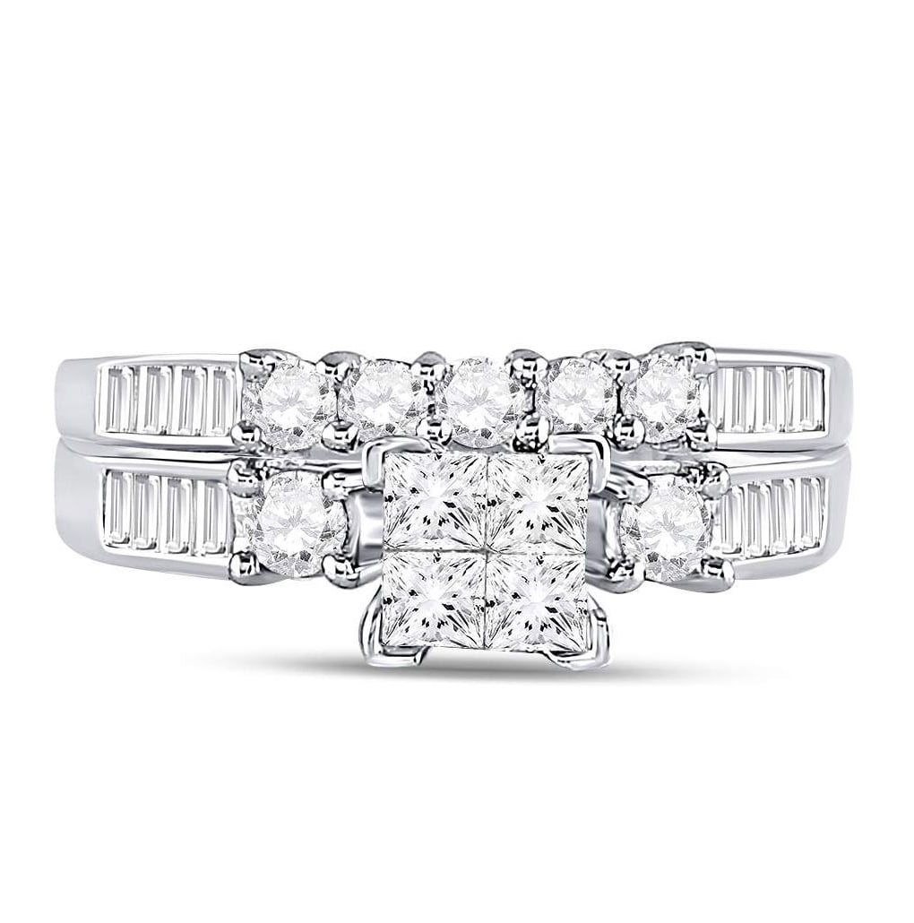 10K White Gold Princess Diamond Bridal Wedding Ring Band Set 7/8ctw ...