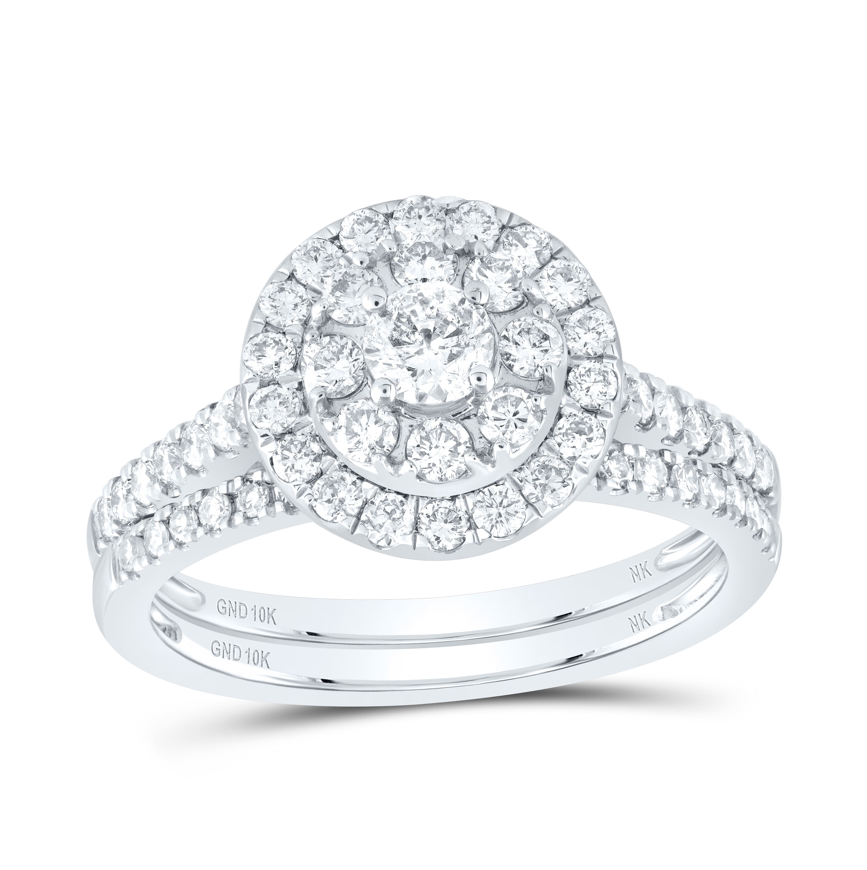 10K White Gold Round Dia. Halo Bridal Wedding Band Set 1ctw, Women's ...