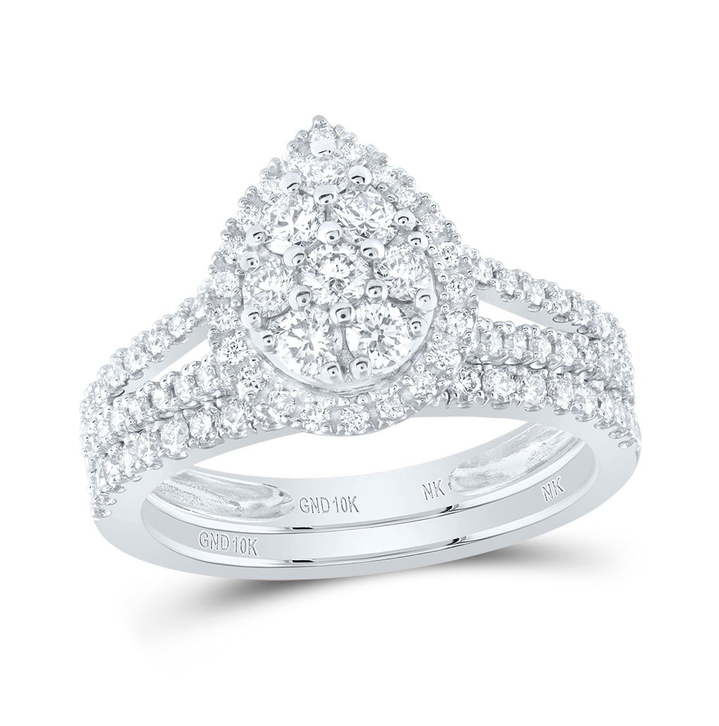 10K White Gold Round Dia. Teardrop Bridal Wedding Band Set 1ctw, Women ...