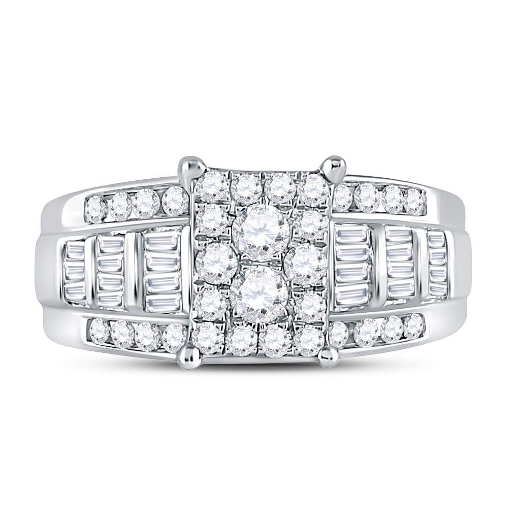 10K White Gold Round Diamond Rectangle Cluster Bridal Wedding ...