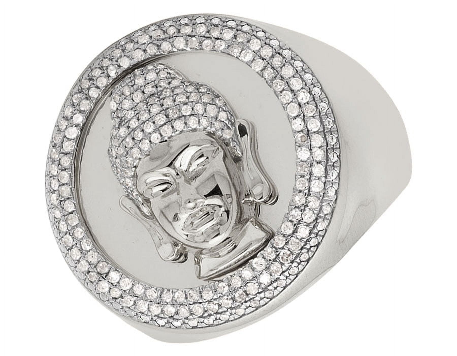 10K White Gold Round Pave Real Diamond Gautam Buddha Ring .70 ct ...