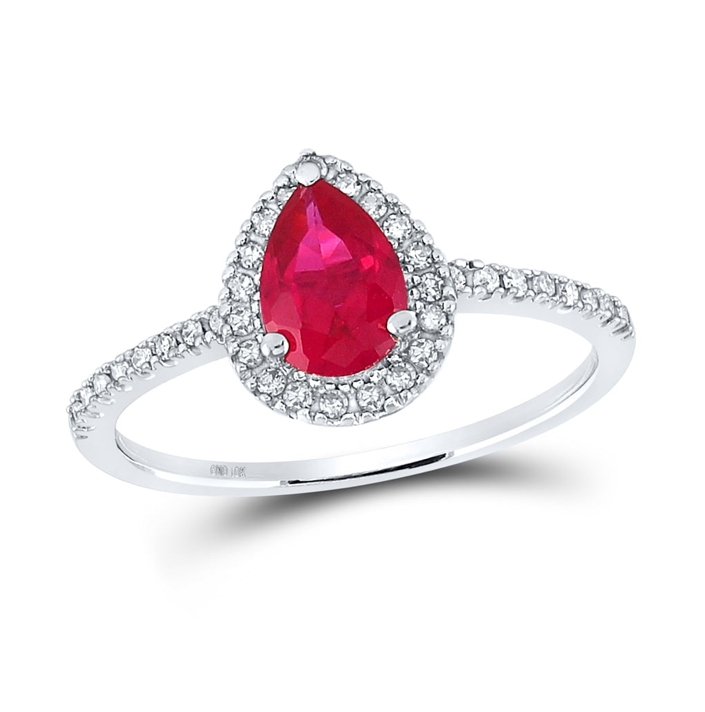 10K White Gold Womens Pear Synthetic Ruby Solitaire Ring 1 Cttw, Womens ...
