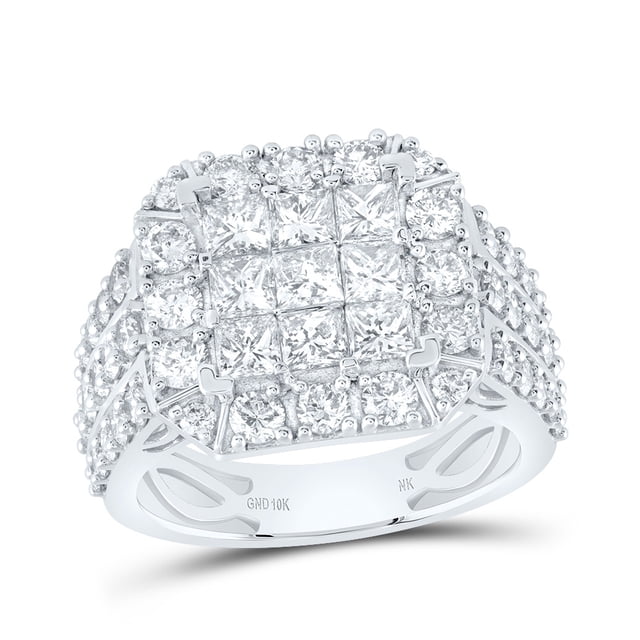 10K White Gold Womens Princess Diamond Square Ring 3 Cttw, Womens Size ...