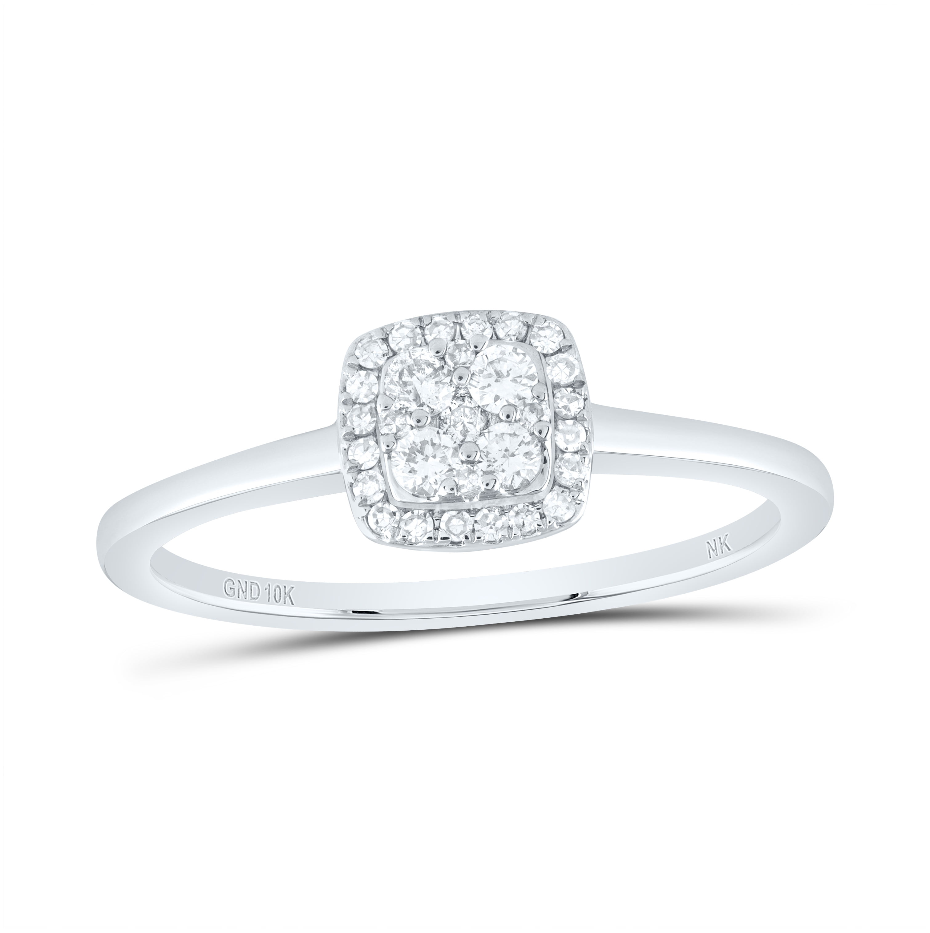 10K White Gold Womens Round Diamond Square Cluster Ring 1/5 Cttw ...