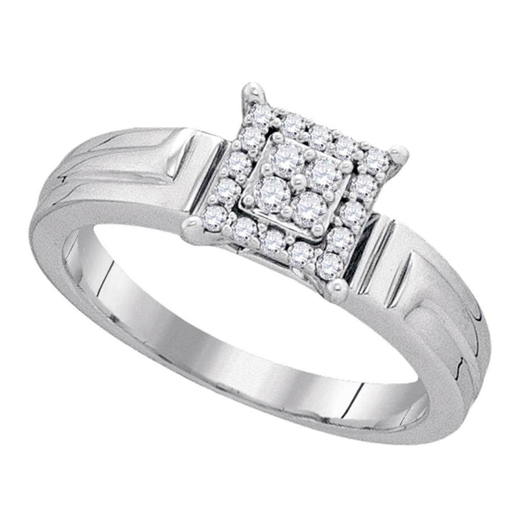 10K White Gold Womens Round Diamond Square Cluster Ring 1/5ctw, Womens ...