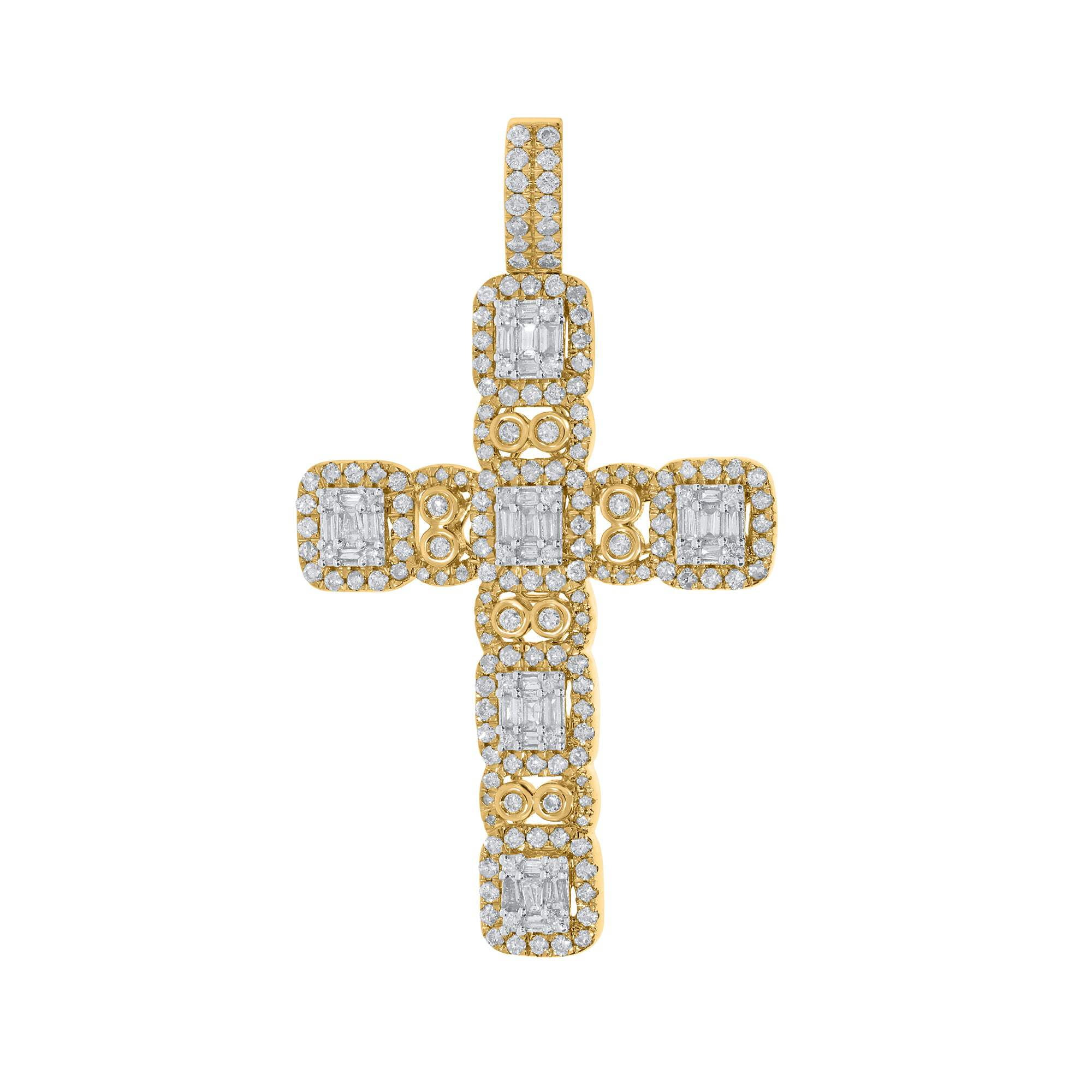 10K YELLOW GOLD 2 CARAT 2 INCHES REAL DIAMOND MEN CROSS PENDANT CHARM ...