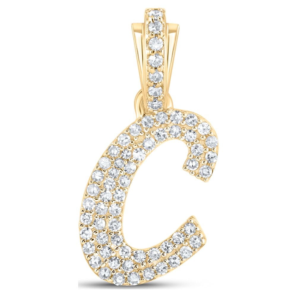 10K YELLOW GOLD ROUND DIAMOND C CURSIVE INITIAL LETTER NICOLES DREAM ...