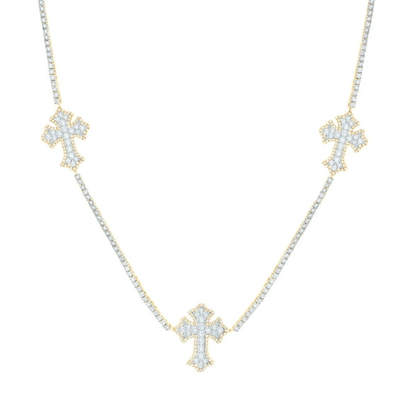 10K Yellow Gold 1 1/2Cttw Natural Diamond Nk Fashion Cross Chain (20 ...