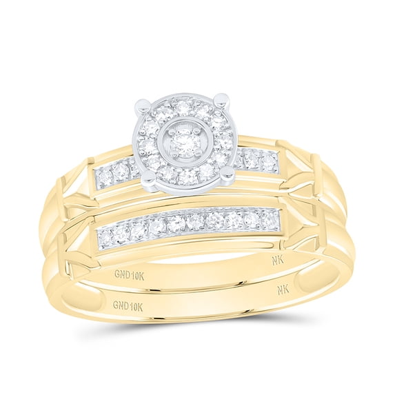 10K Yellow Gold 1/4Ctw Natural Diamond Fashion Round Trio Set, Womens ...