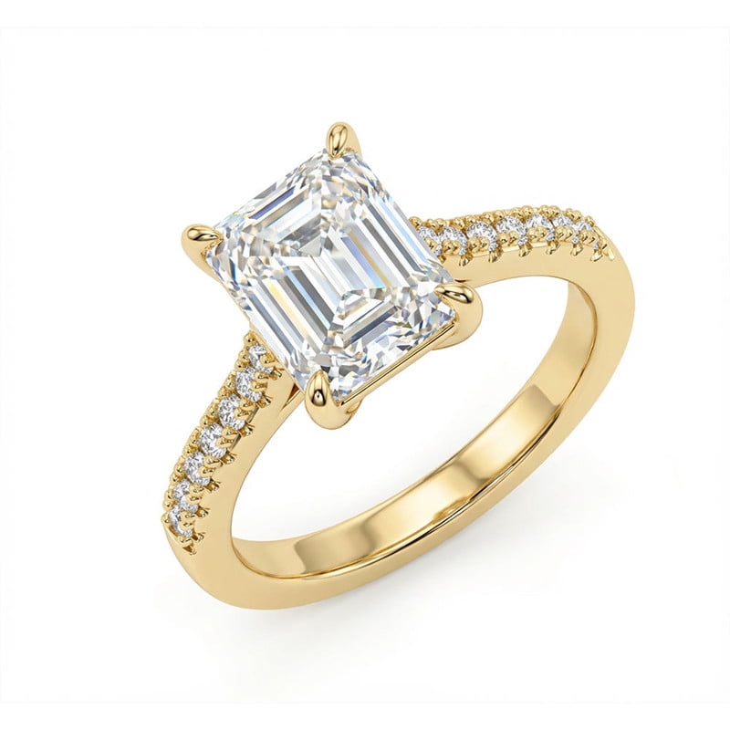 10K Yellow Gold 1.50CT Emerald Cut Lab Grown Engagement Ring Solitaire ...