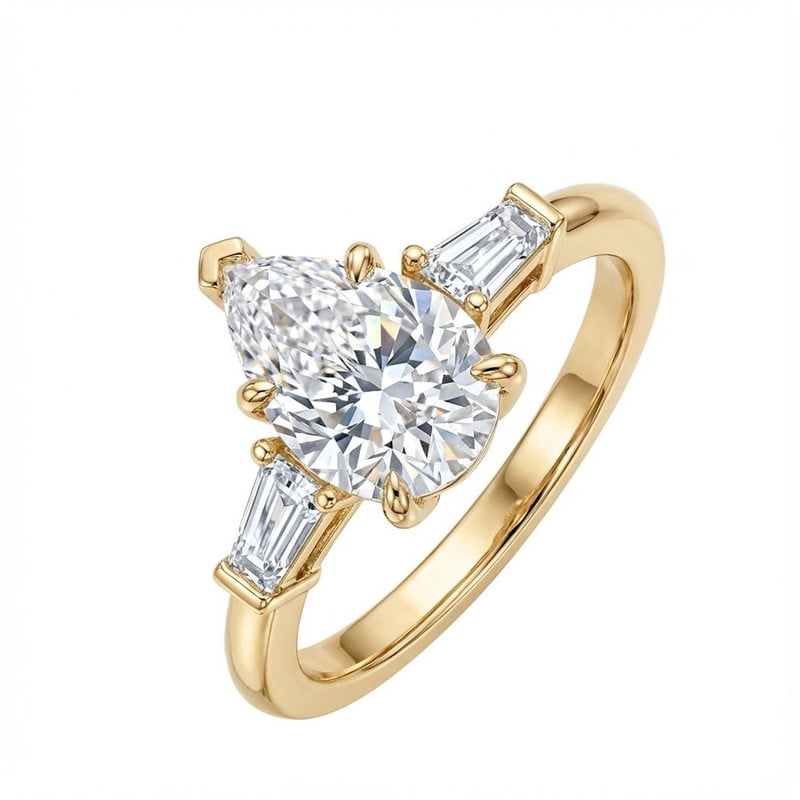 10K Yellow Gold 1.50CT Pear Shape Lab Grown Engagement Ring with ...