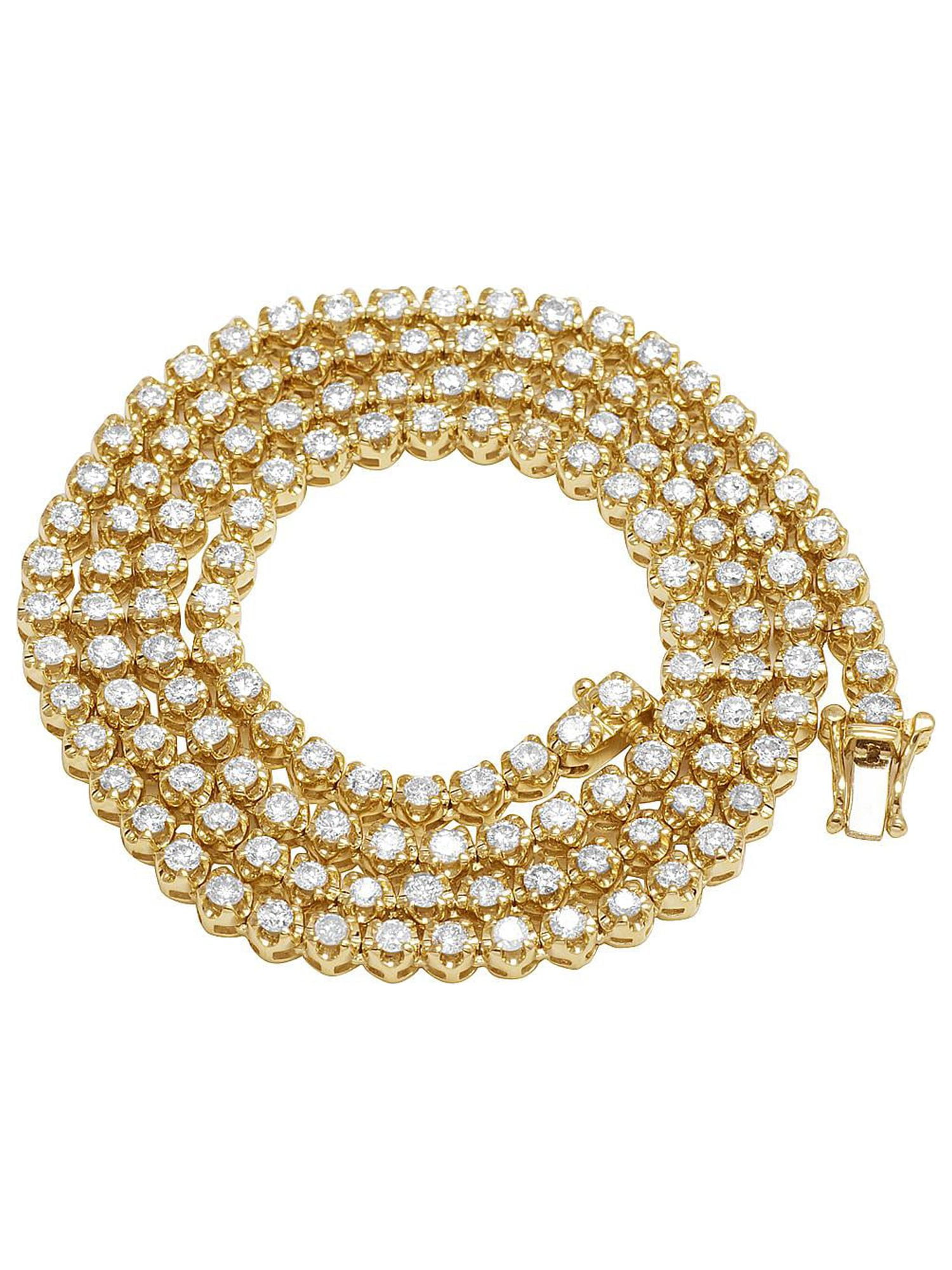 10K Yellow Gold 1 Row Tennis Diamond Toni Set Chain Necklace 24" 10CT ...