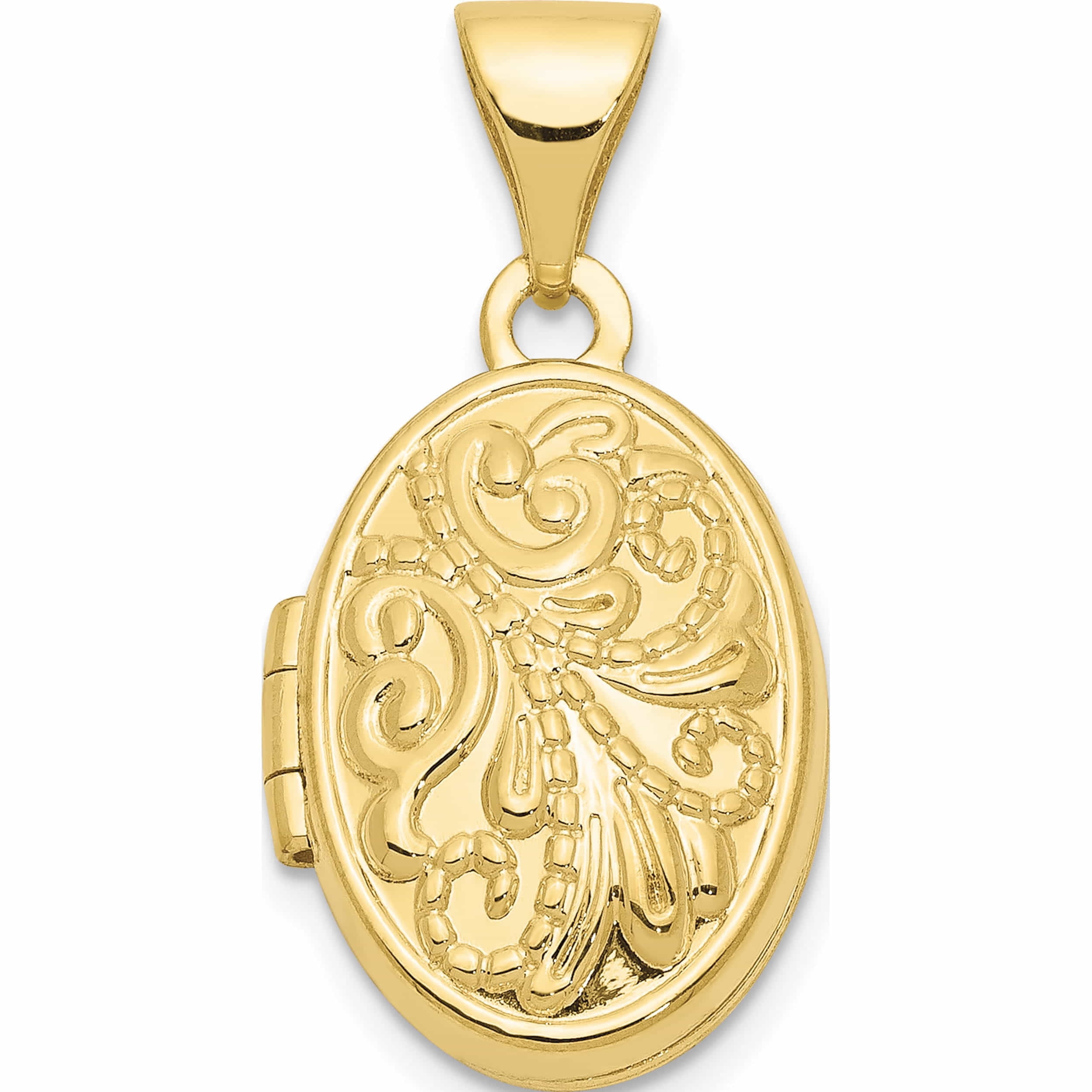 10K Yellow Gold 10Ky Beaded Scroll Design Oval Locket (21 X 11) Made In ...