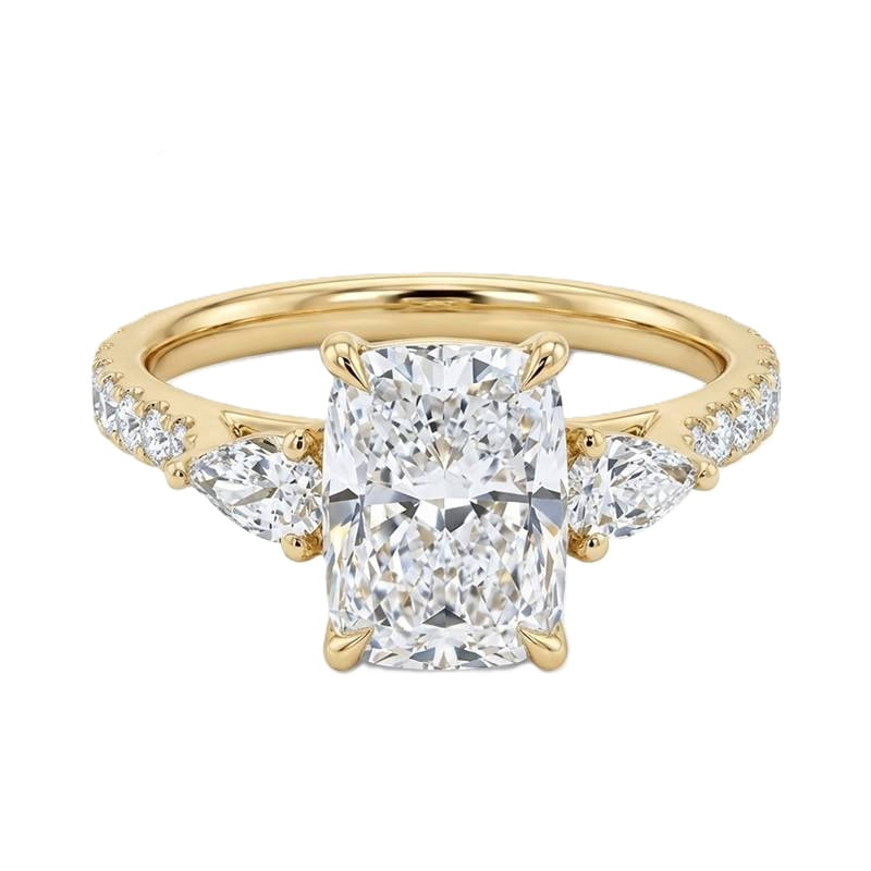10K Yellow Gold 2.00CT Cushion Cut Lab Grown Engagement Ring 3 Stone ...