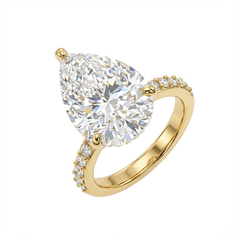 10K Yellow Gold 2.00CT Pear Shape Lab Grown Engagement Ring with Pave ...