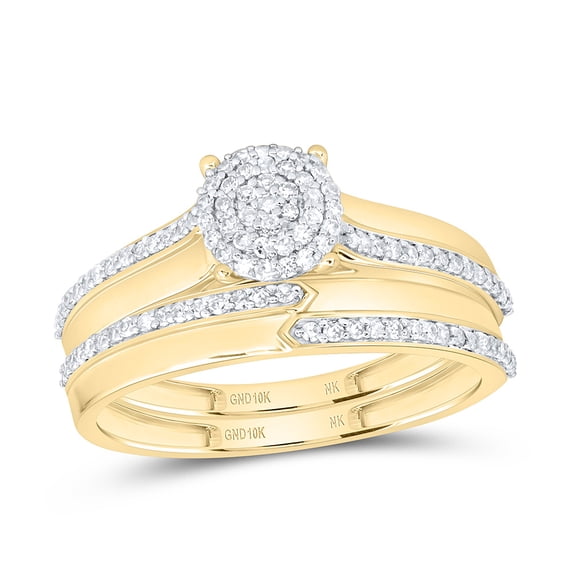 10K Yellow Gold 3/8Ctw Natural Diamond Round Trio Set, Womens: 5.5/Mens ...