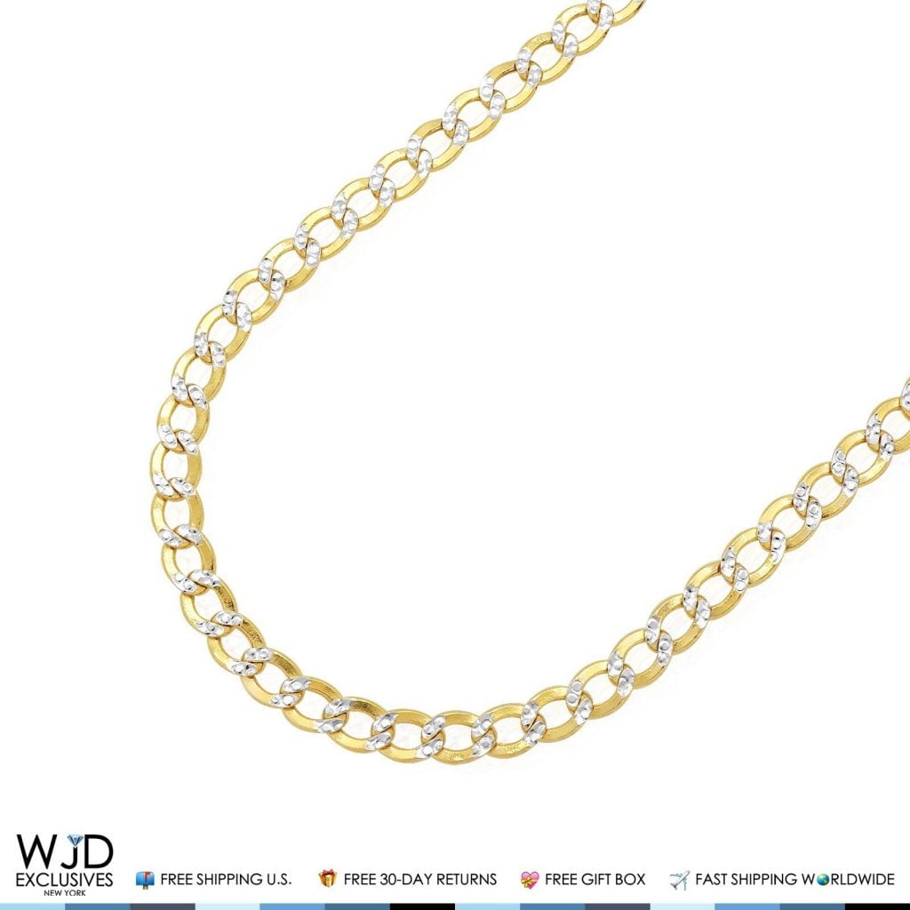 10K Yellow Gold 4.4mm Hollow Diamond Cut Cuban Curb Link Chain Necklace ...