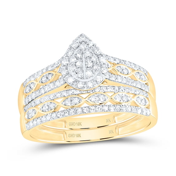 10K Yellow Gold 5/8Ctw Natural Diamond Fashion Pear Trio Set, Womens: 7 ...