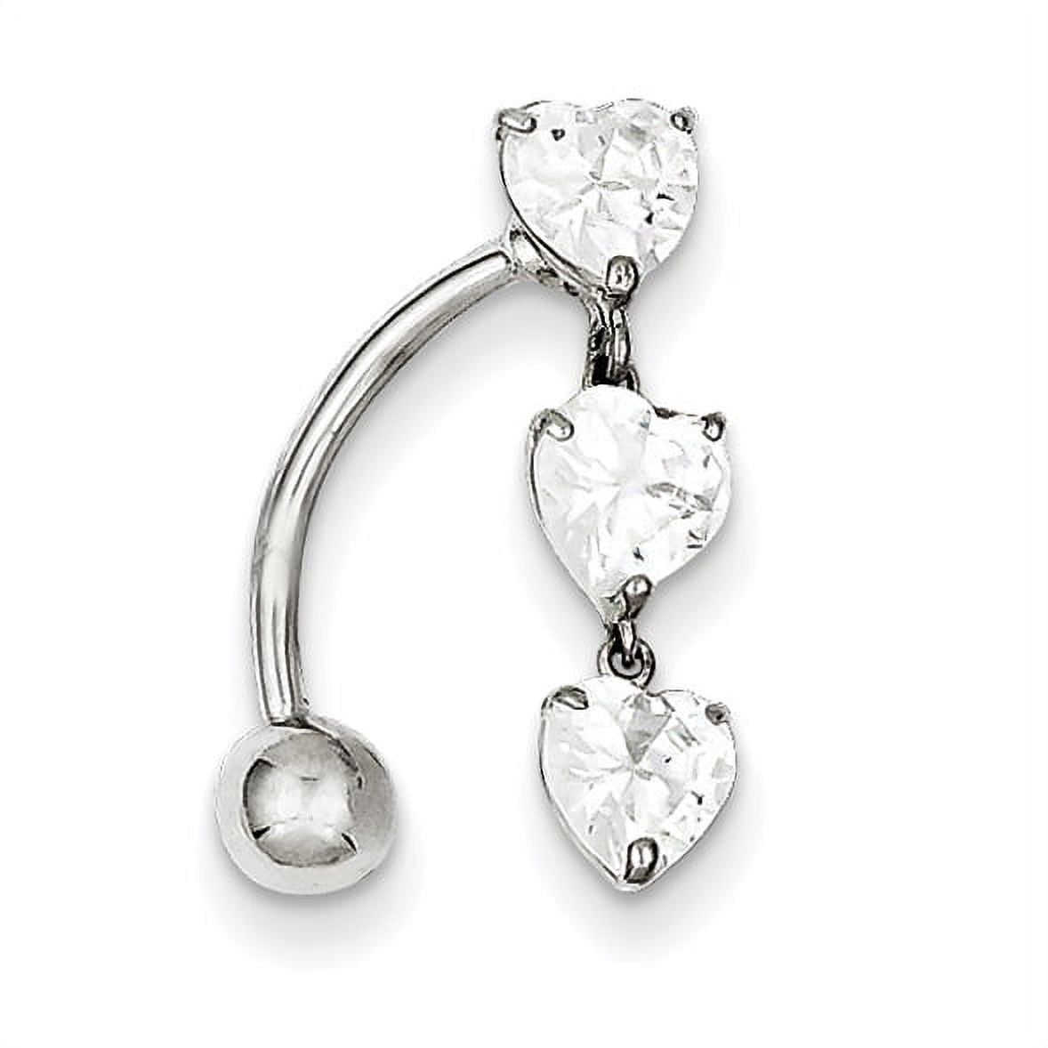10K Yellow Gold 5mm White Gold Heart Belly Dangle Naval Jewelry ...