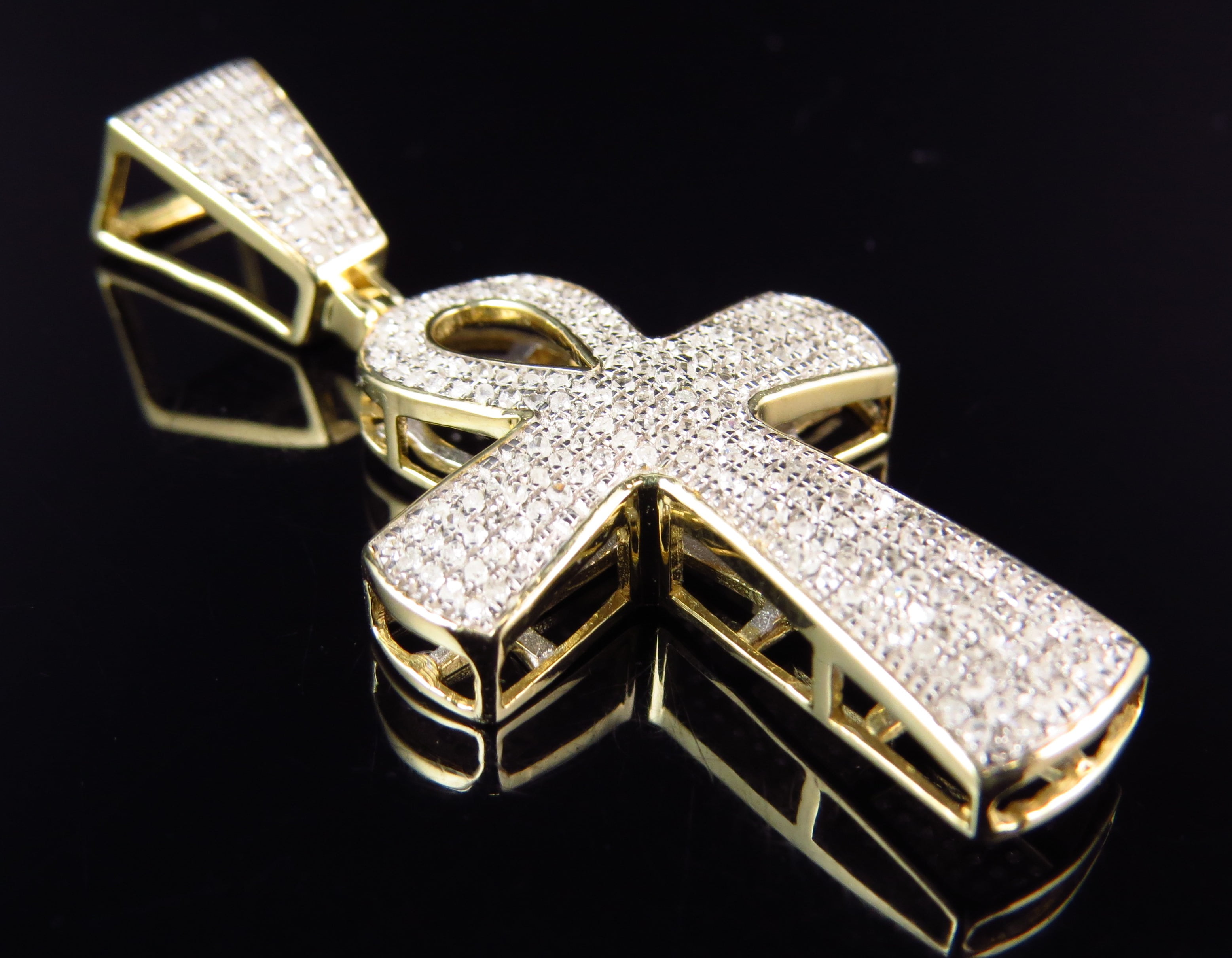 10K Yellow Gold Ankh Cross Diamond Pendant 0.65 Ct - Walmart.com
