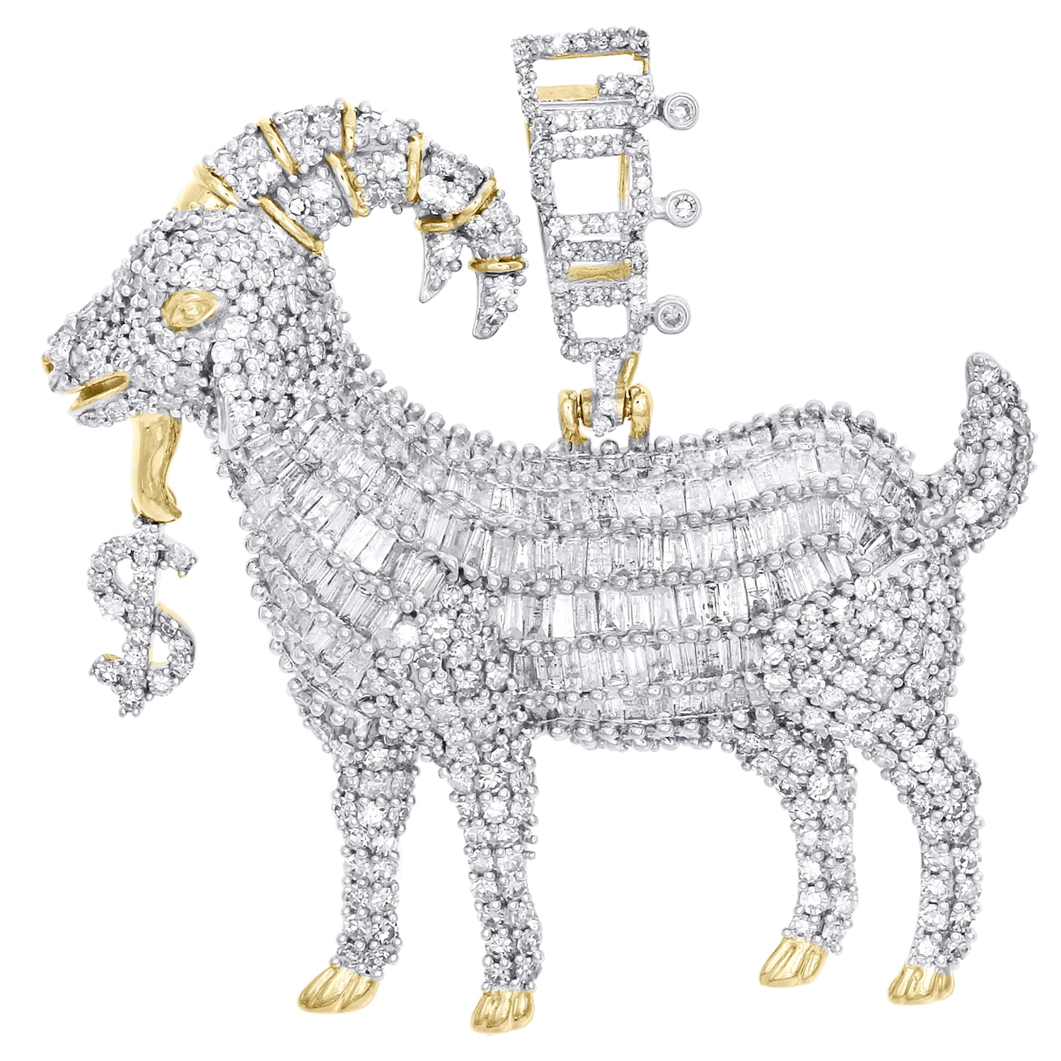 10K Yellow Gold Baguette Diamond GOAT Dollar Sign Pendant 1.60" Charm 3 ...