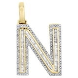 10K Yellow Gold Baguette Diamond Letter N Mini Pendant 1.2" Initial ...