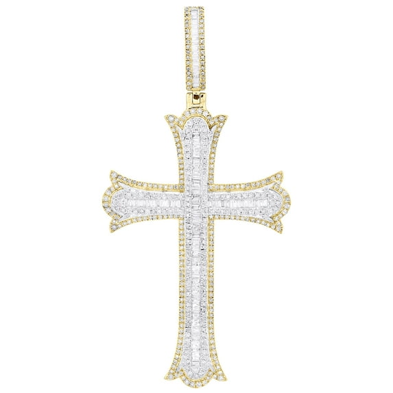 10K Yellow Gold Baguette Diamond Men's Pointed Cross Pendant Domed ...