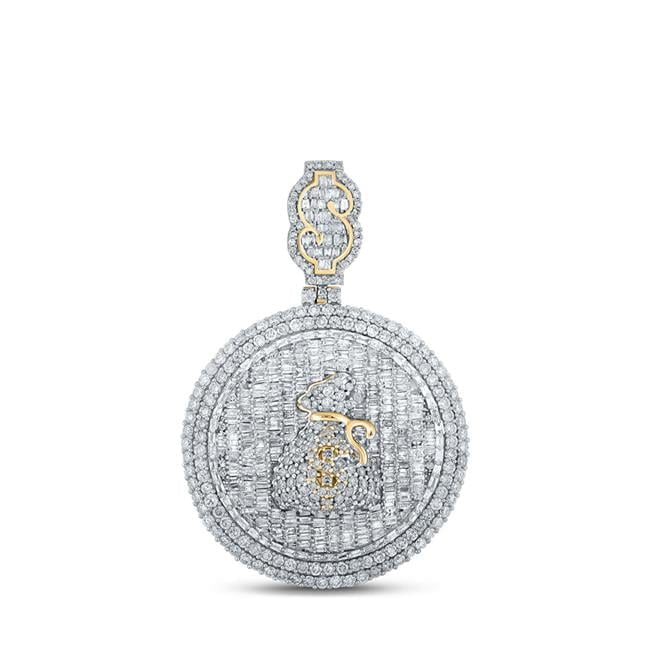 10K Yellow Gold Baguette Diamond Money Bag Circle Charm Pendant - 5 ...