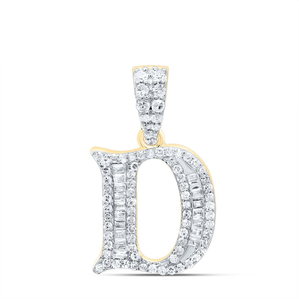 10K Yellow Gold Baguette Diamond Old English Block Font Initial D ...