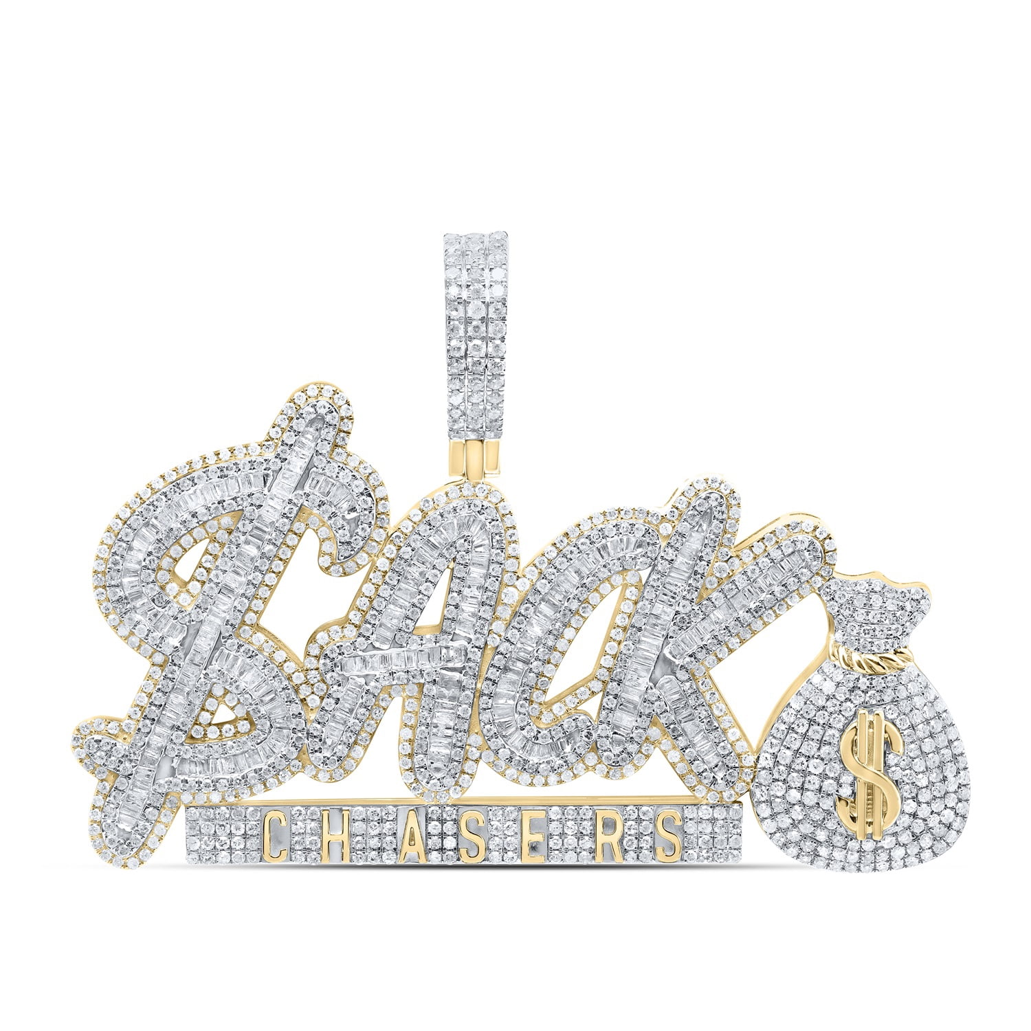 10K Yellow Gold Baguette Diamond SACK CHASER Pendant Money Bag Charm 4. ...