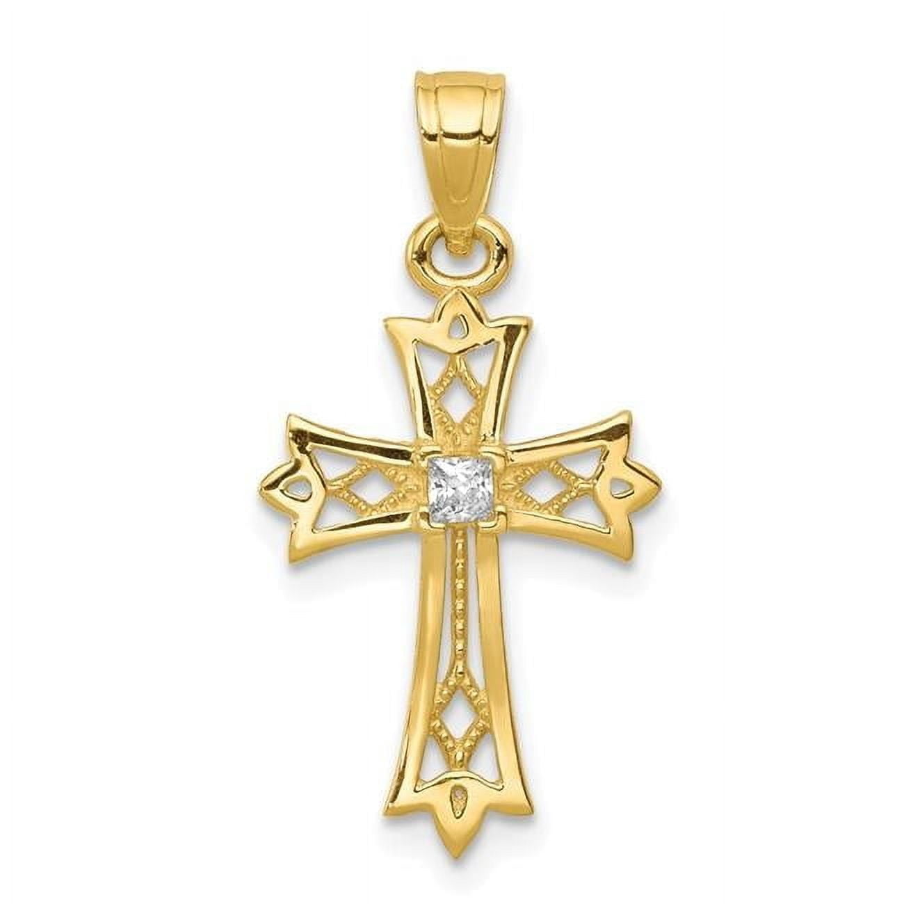 10K Yellow Gold CZ Cross Pendant - Walmart.com