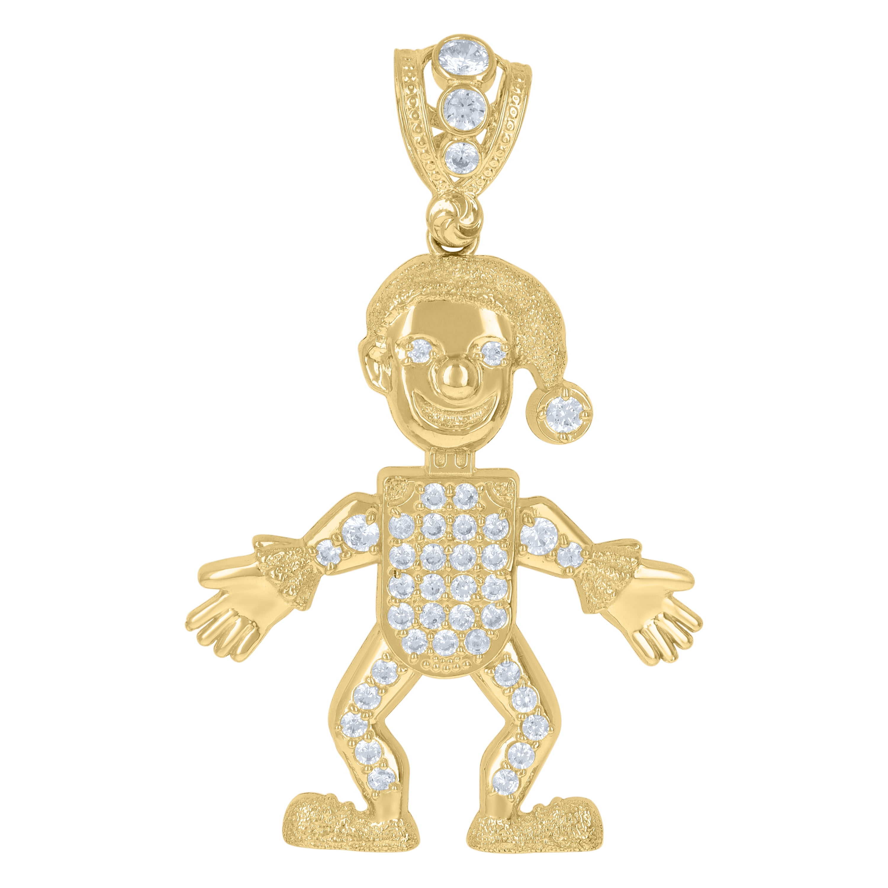 10K Yellow Gold CZ Men's 2.5" Textured Smiling Joker Charm Royal Jester ...