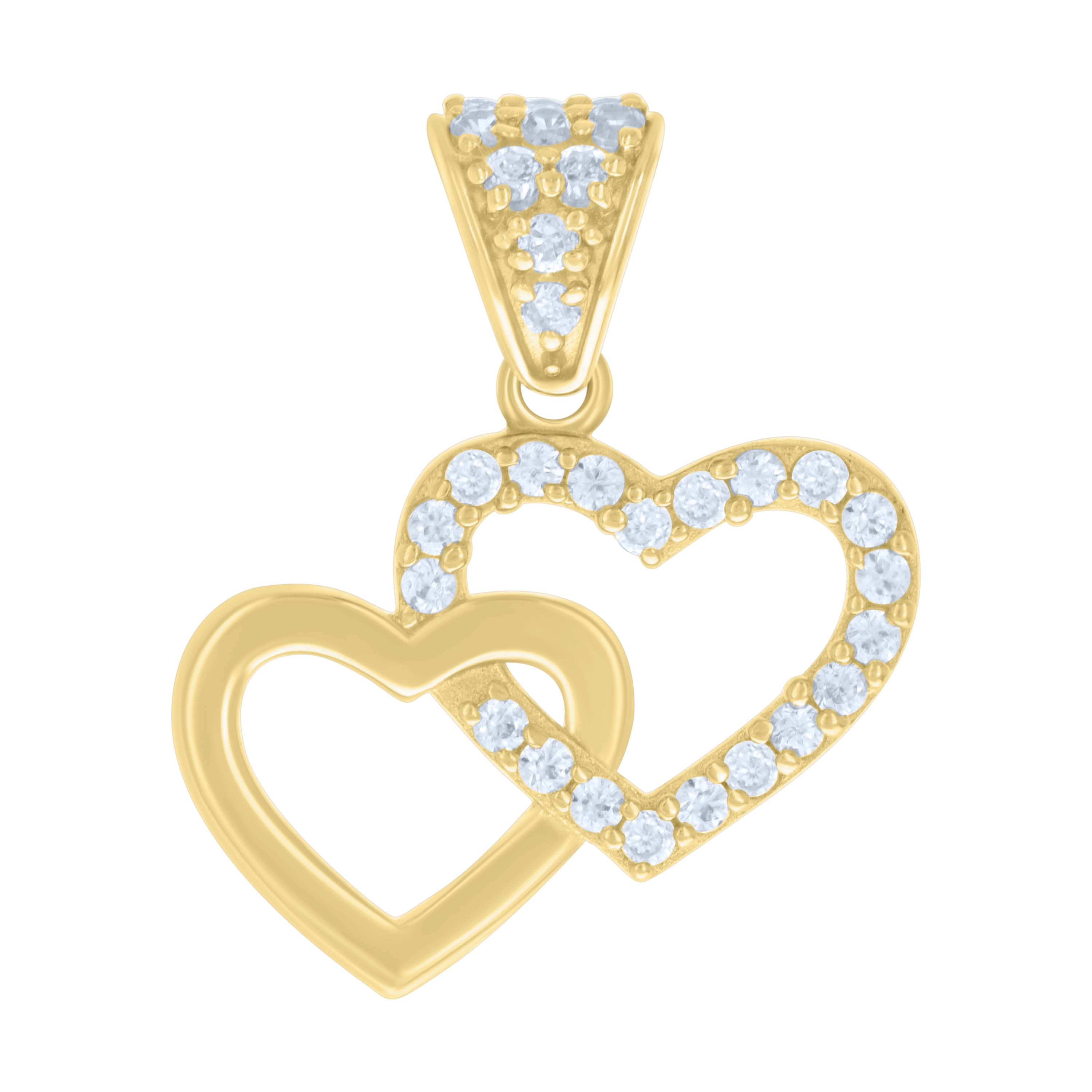 10K Yellow Gold CZ Women's 0.85" Cut Out Charm Interlocked Double Heart ...