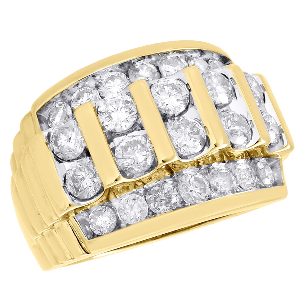 10K Yellow Gold Channel Set Diamond Wedding Band Mens 19mm Fancy Pinky ...