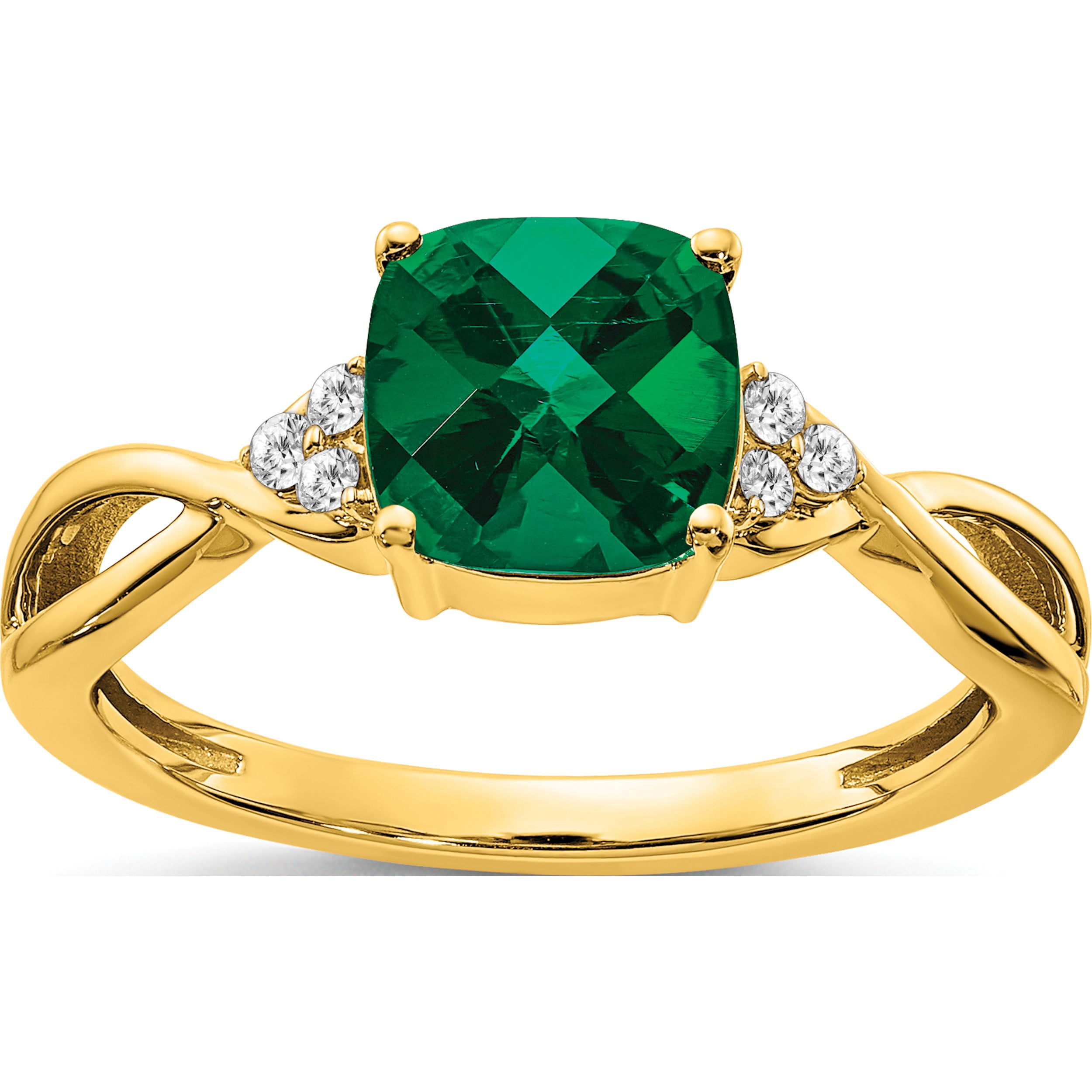 10K Yellow Gold Checkerboard Created Emerald And Diamond Ringsize 7 ...