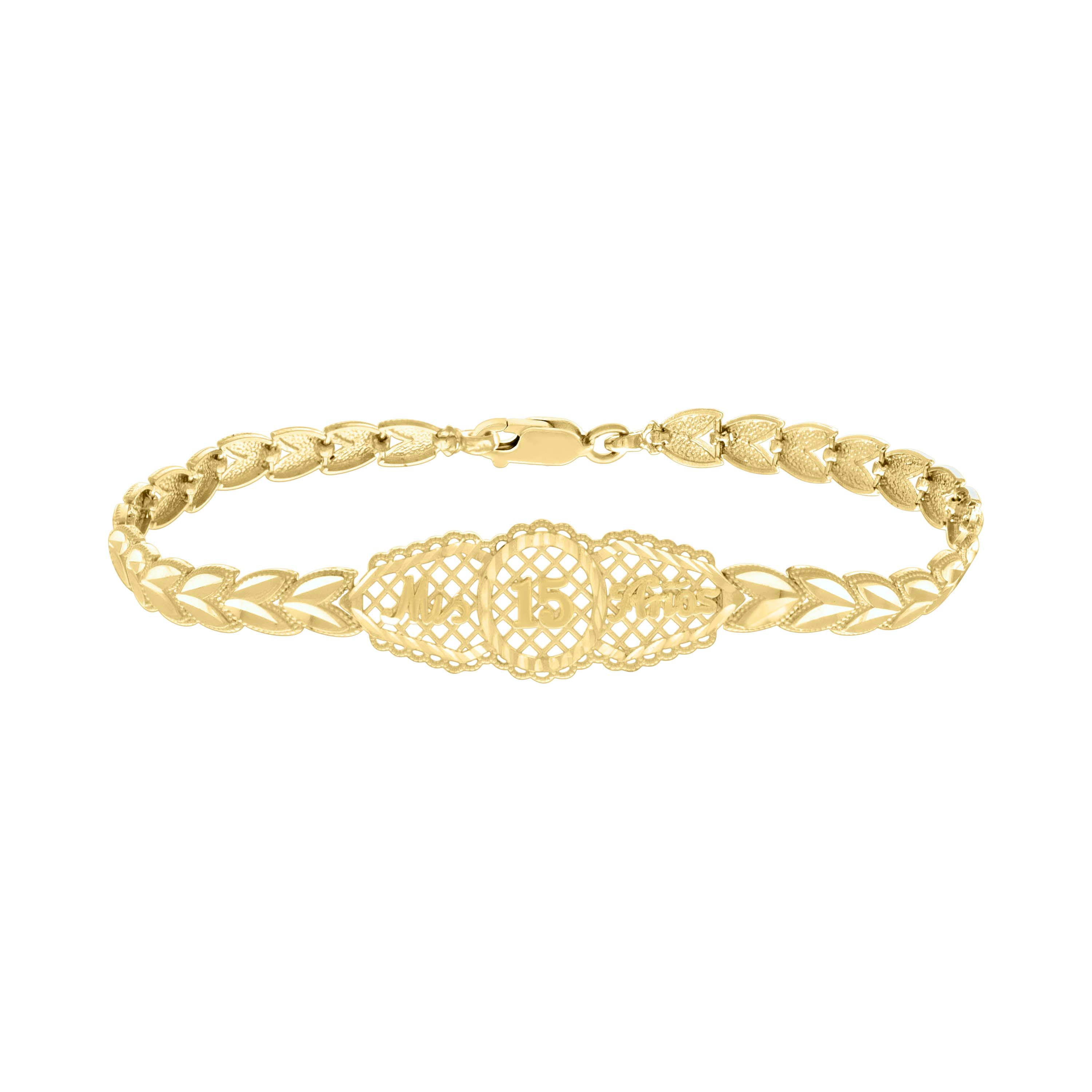 10K Yellow Gold D/C Lattice 12mm Quinceanera 15 Anos Oval Frame Leaf 7 ...