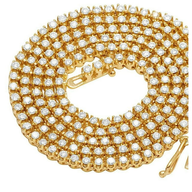 10K Yellow Gold Diamond 3 Pointer Solitaire Tennis Chain Necklace 5.5 ...