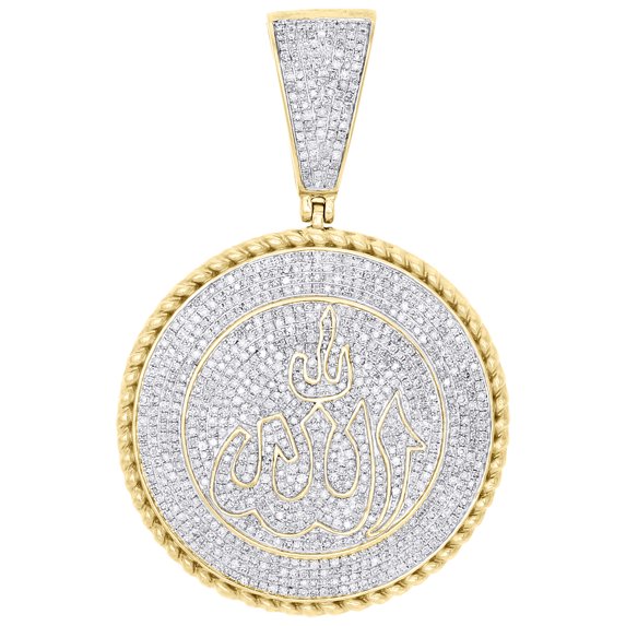 10K Yellow Gold Diamond Allah Rope Edge Medallion Pendant 2.25" Charm 2 ...
