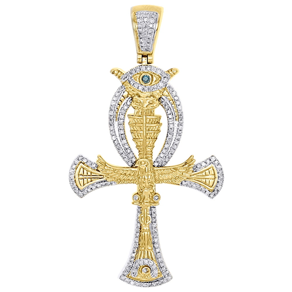 10K Yellow Gold Diamond Ankh Key Of Eternal Life Pendant Cross Charm 1. ...