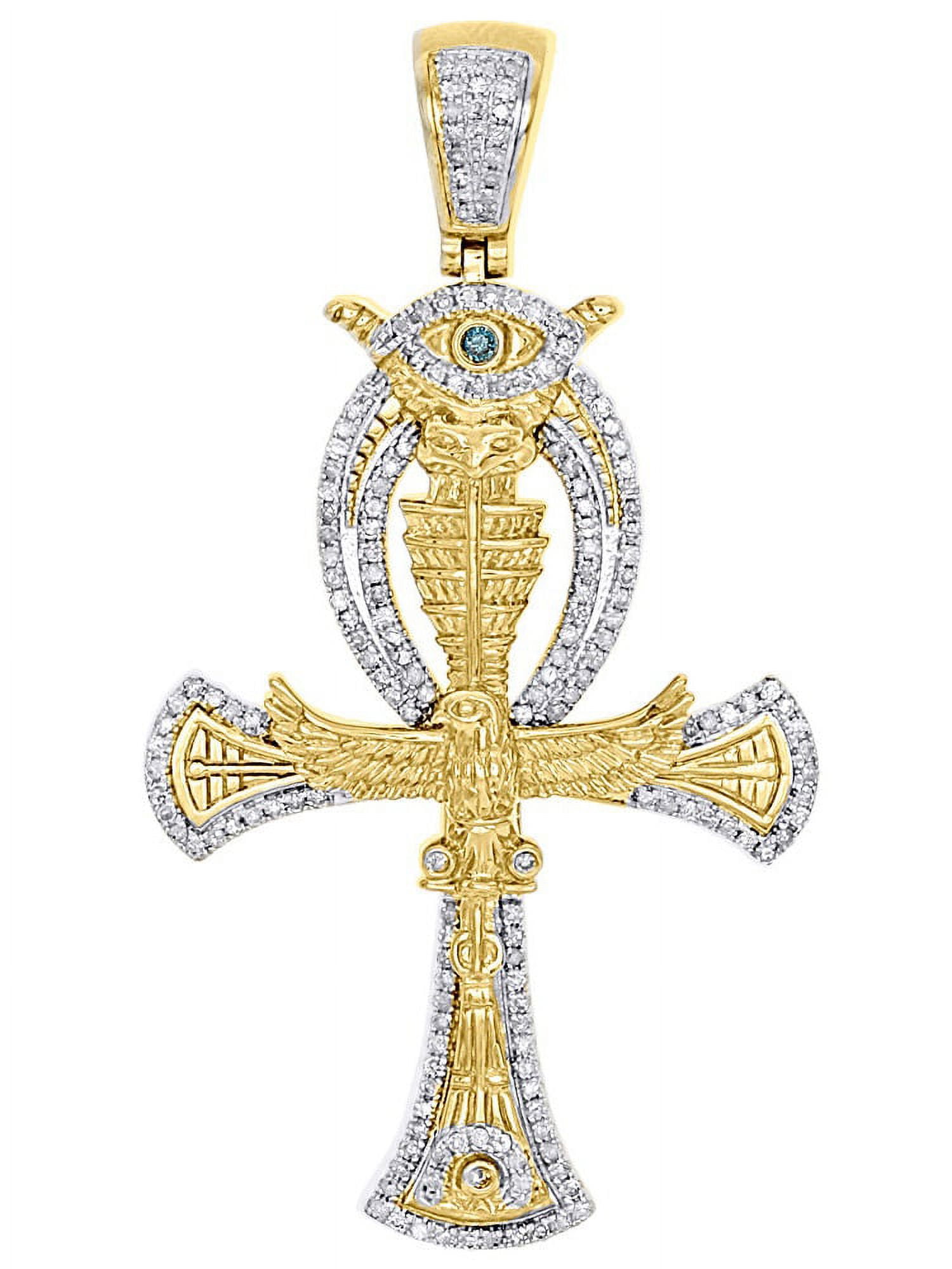 10K Yellow Gold Diamond Ankh Key Of Eternal Life Pendant Cross Charm 1. ...